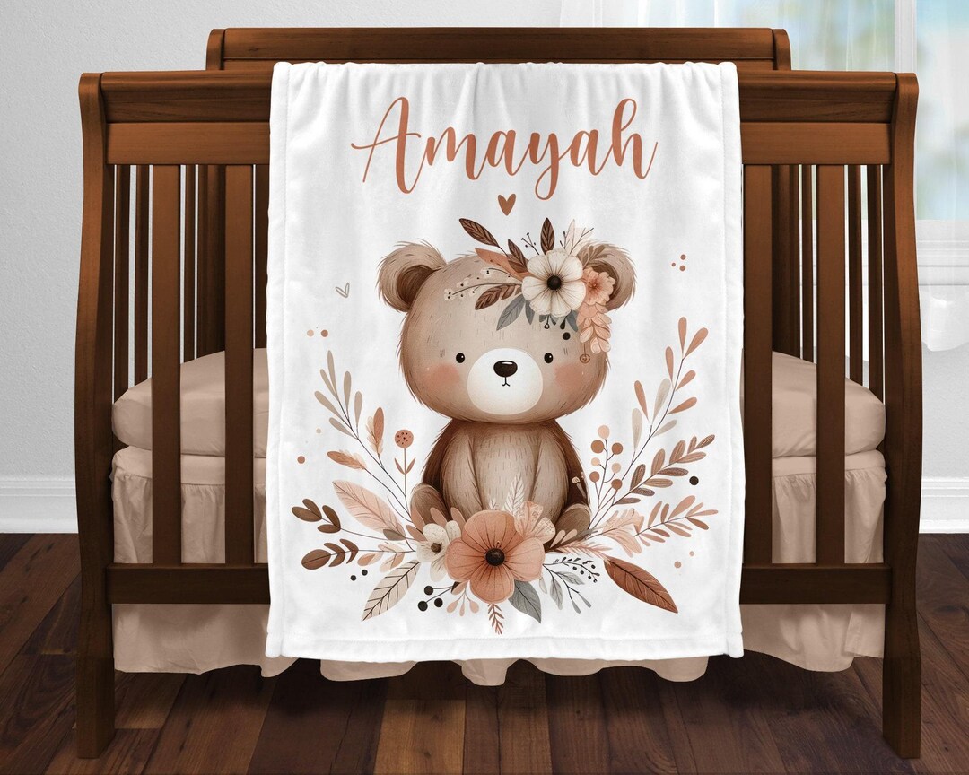 Boho Bear Blanket - Baby Girl Boho Bear Blanket - Personalized Baby ...