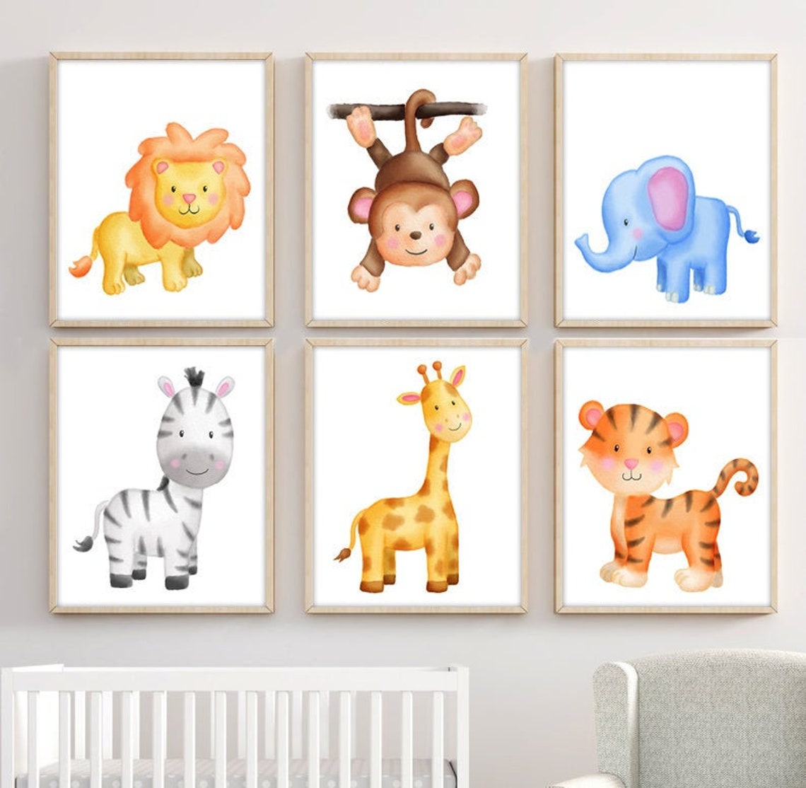 Jungle Animal Wall Art Watercolor Safari Animal Art Prints or - Etsy
