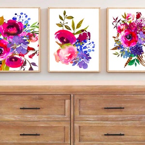 Bright Flower Wall Art Bold Floral Art Prints Watercolor Flower Bold ...