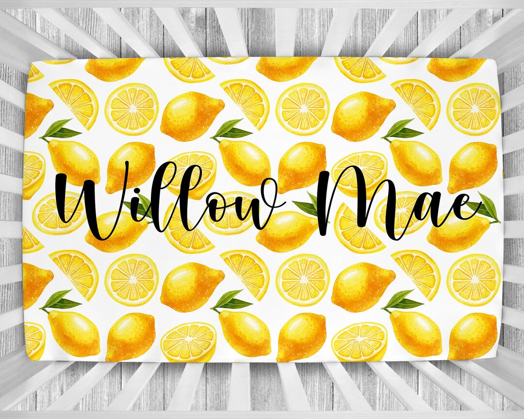 Lemon Crib Sheet, Baby Girl Personalized Crib Sheet, Watercolor Lemon ...