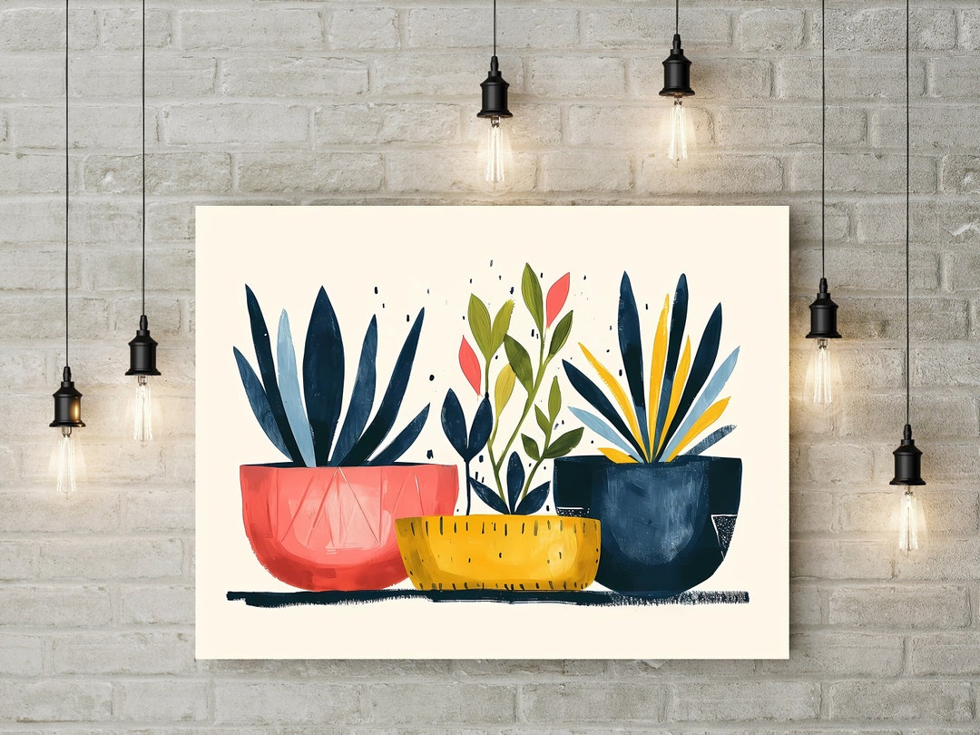 Large Plant Art Print, Framed Pot Plant Artwork Set of 1, Watercolor ...
