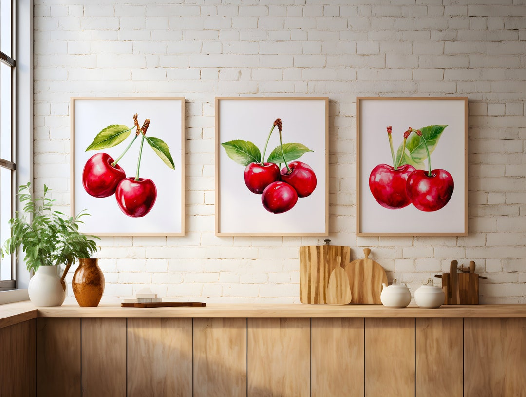 Cherry Artwork - Fruit Cherries Canvas Artwork - Cherry Wall Art Print ...