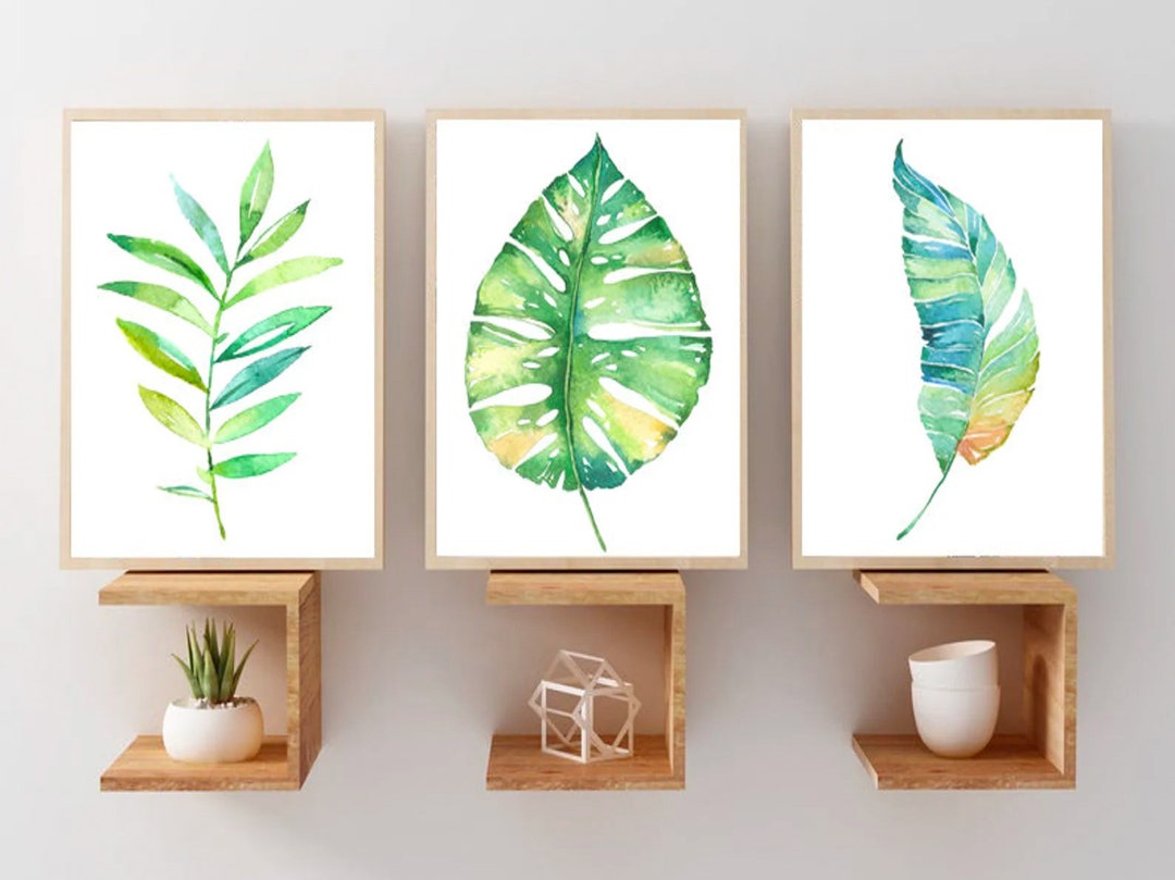 Leaves Wall Art Leaf Artwork Prints Canvas Watercolor Tropical Leaf ...