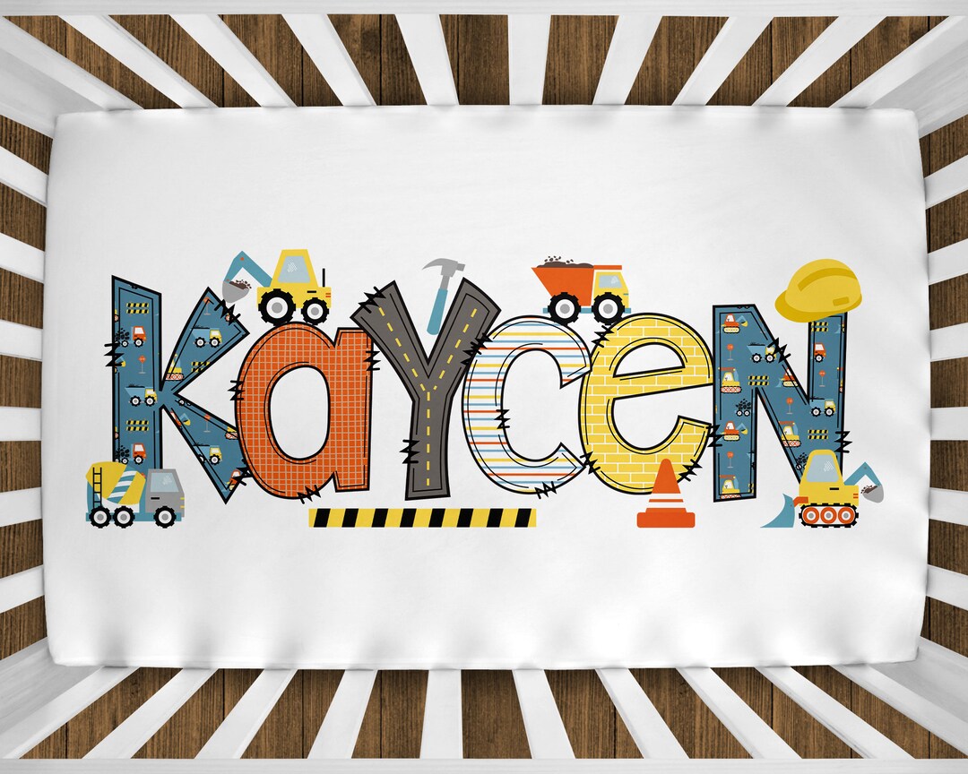 Personalized Construction Crib Sheet, Baby Boy Name Crib Sheet, Custom ...