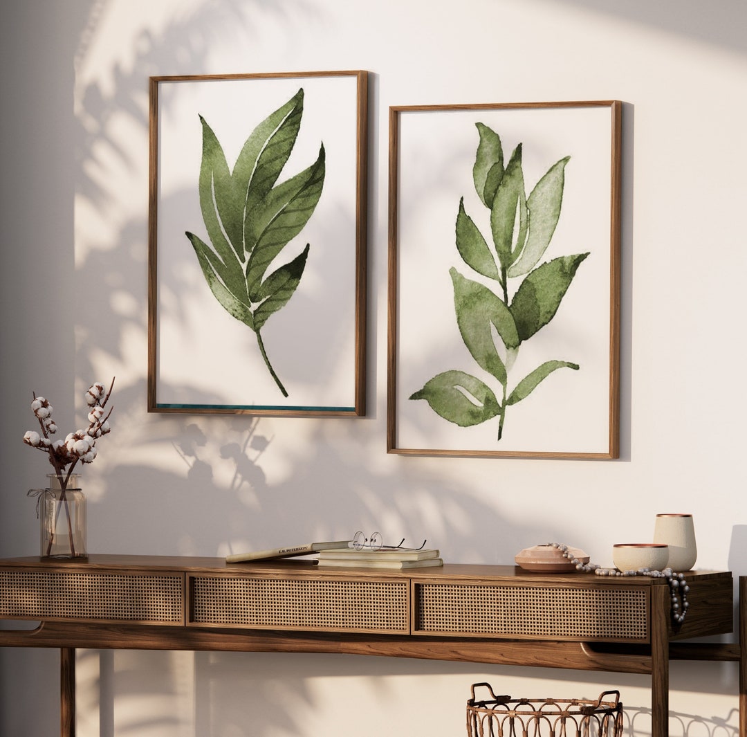 Green Leaf Wall Art - Watercolor Leaves Print - Framed Leaf Artwork ...