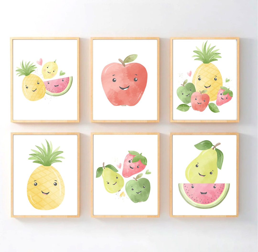 Fruit Faces Wall Art - Cute Fruit Art Print - Kid Playroom Food Canvas ...