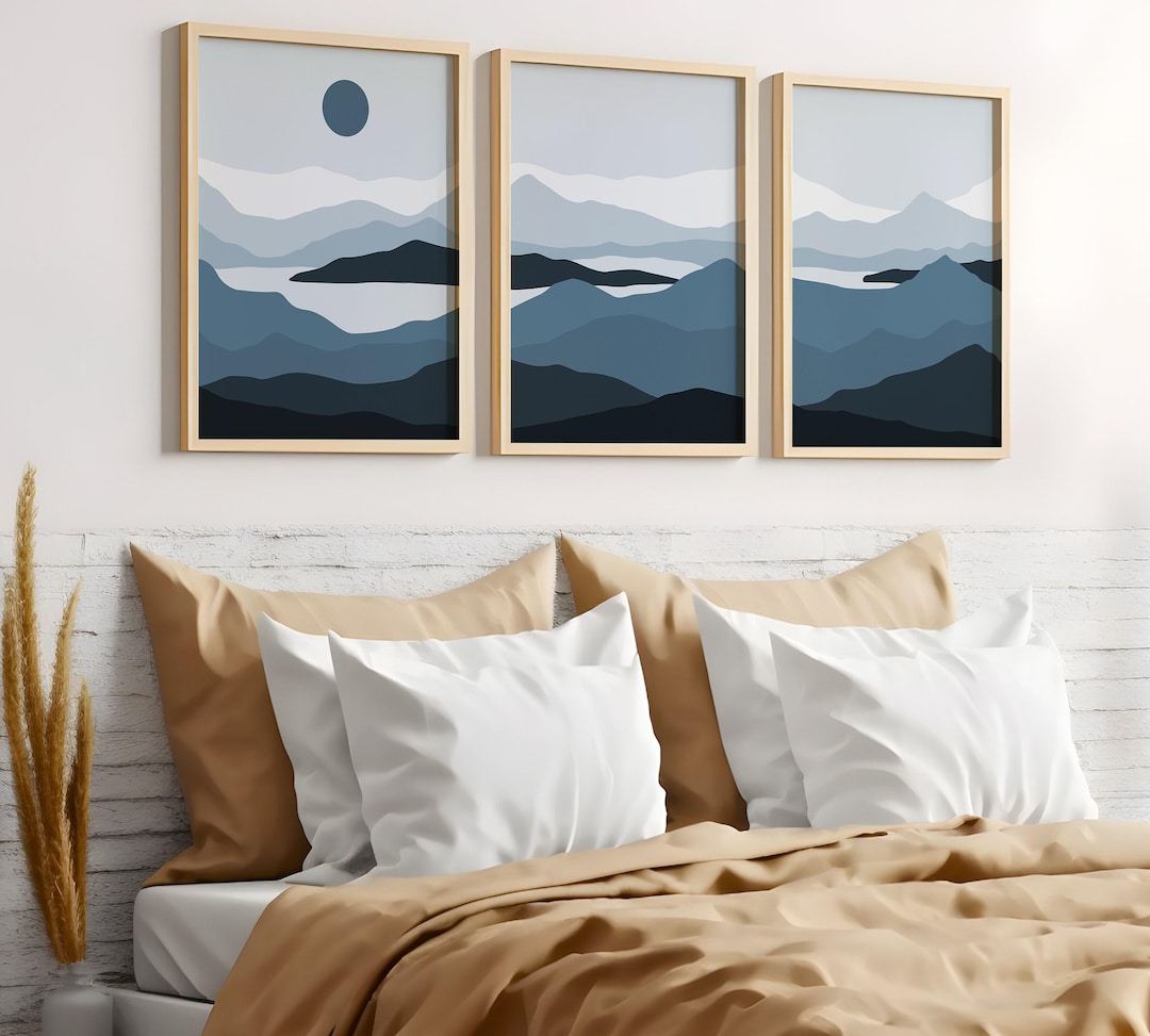 Vv Navy Blue Landscape Wall Art Navy Blue Nature Mountains Art Prints ...