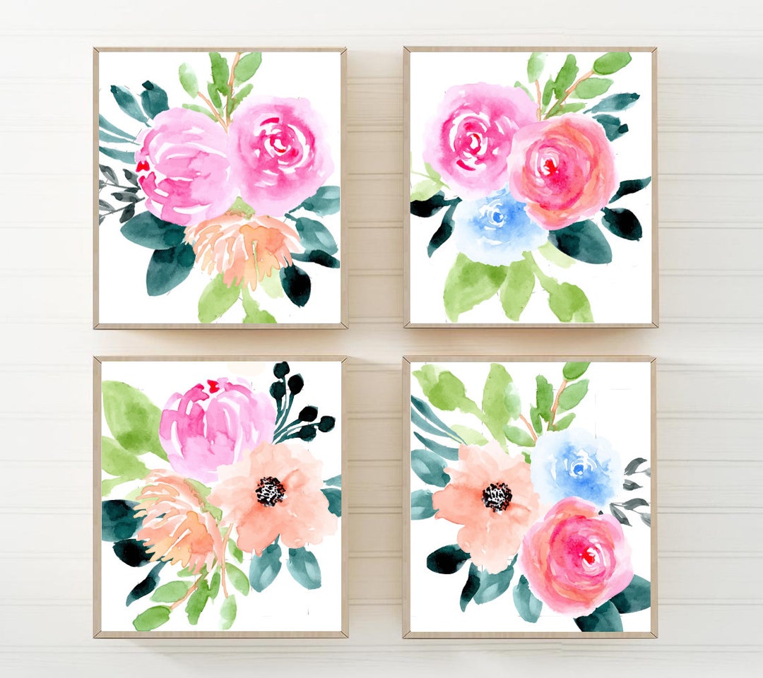 Bright Floral Wall Art Spring Flower Art Prints Framed Floral Nursery ...