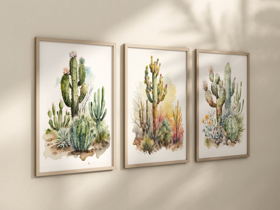 CACTUS Wall Art, Desert Cactus Art Prints, Frames or Canvas, Watercolor ...
