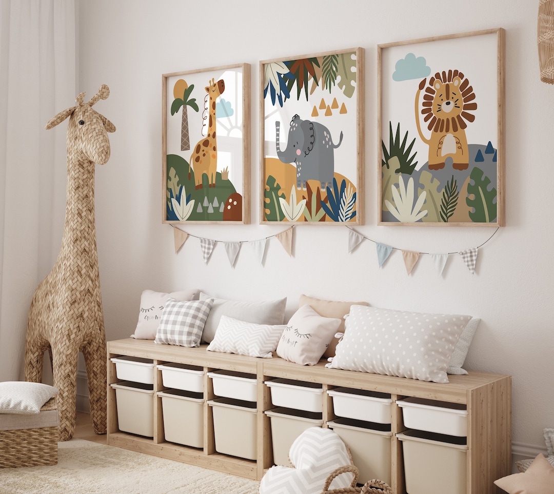 Framed Safari Animal Artwork - Safari Animal Boy Nursery Decor - Jungle ...