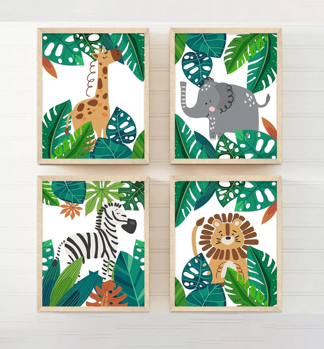 Safari Jungle Animals Wall Decor - Framed Safari Animals Prints ...