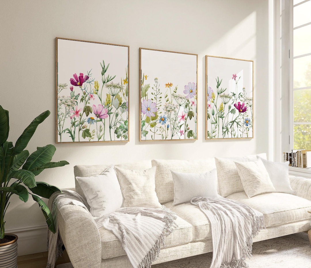 Framed Wildflower Wall Decor - Wildflower Nursery Wall Art Print - Wildflower Canvas Artwork ...