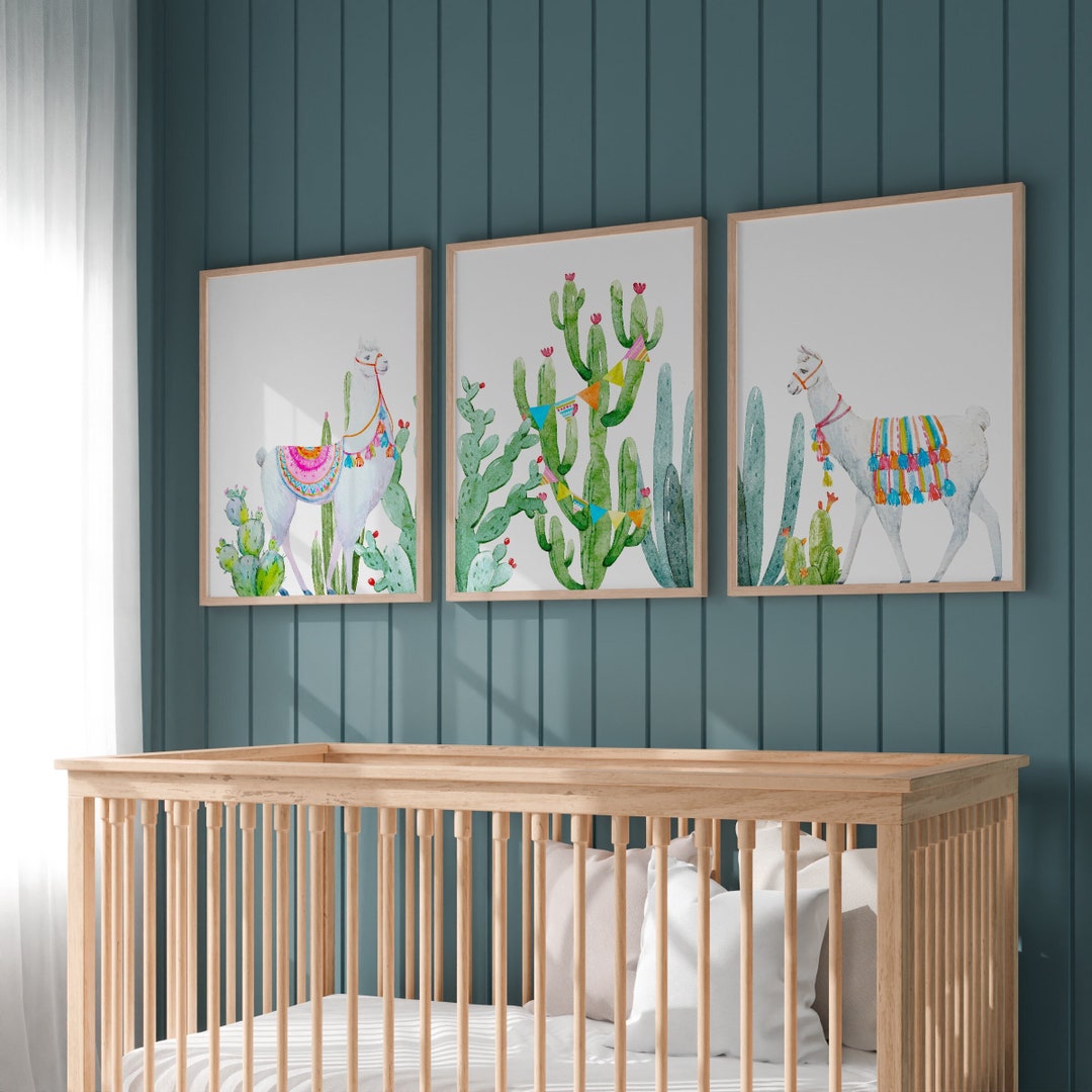 Llama Cactus Wall Art - Llama Cactus Nursery Art Print - Framed Llama ...