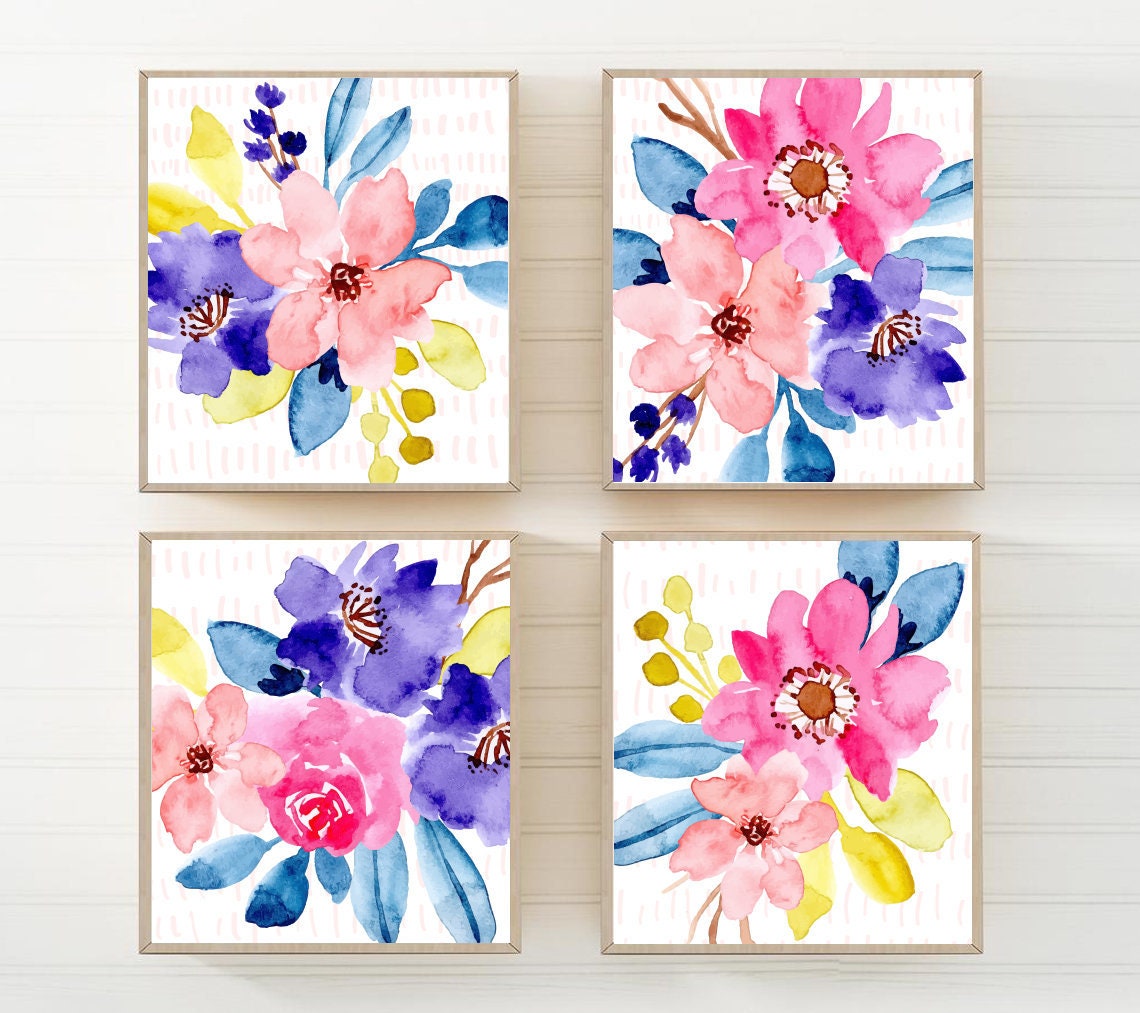 Bright Floral Wall Art Colorful Flower Art Prints or Canvas - Etsy