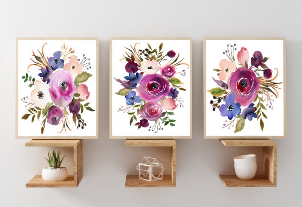 Purple Flower Wall Art Watercolor Purple Flower Art Prints or - Etsy