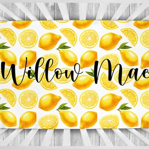Lemon Crib Sheet, Baby Girl Personalized Crib Sheet, Watercolor Lemon ...