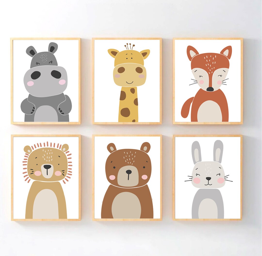 Cute Nursery Animal Wall Art, Baby Jungle Animals Art Prints, Framed ...