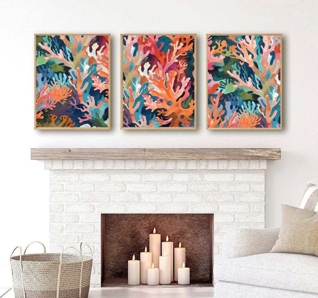 Preppy Coral Reef Wall Art Colorful Coral Reef Wall Decor Bright ...
