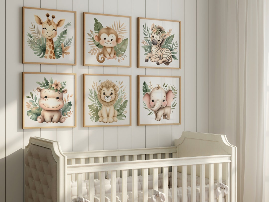 Safari Animal Wall Art, Baby Jungle Animal Nursery Print, Framed ...
