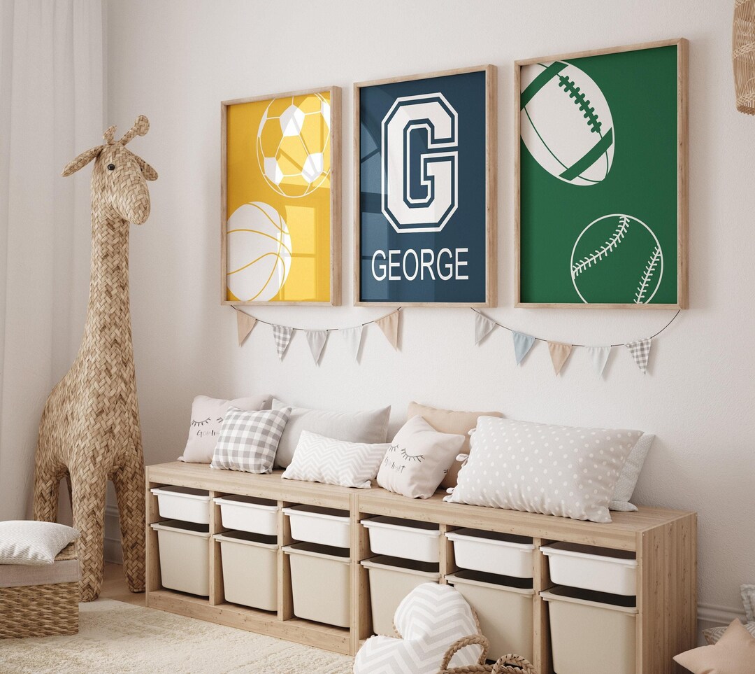 Framed Sports Wall Decor - All Sports Nursery Wall Art - Boy Name ...