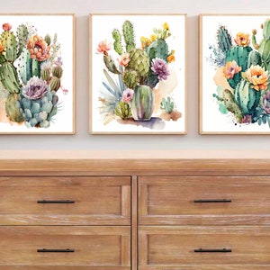 Cactus Wall Art - Succulent Cactus Art Print - Framed Watercolor Cactus ...