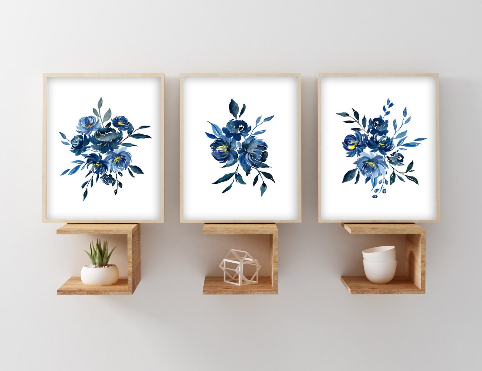 Watercolor Blue Flower Wall Decor Blue Flower Art Prints or - Etsy