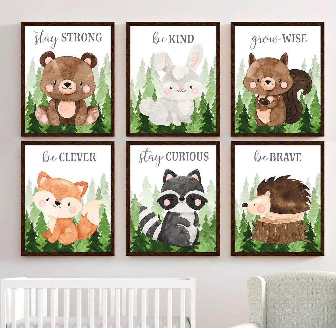 Framed Woodland Animals Wall Art - Woodland Baby Animal Art Print ...