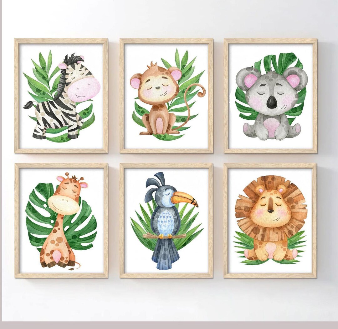 Zoo Jungle Animals Wall Art: Safari Nursery Decor - Set of 6 Unframed ...