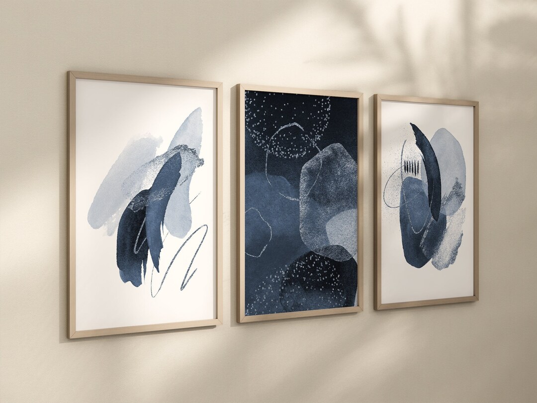 Navy Abstract Wall Art - Navy Composition Art Print - Watercolor Shapes ...