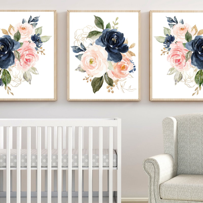 Navy and Blush Wall Art - Etsy