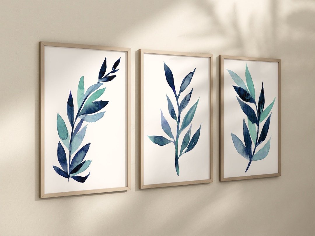 Blue Leaves Wall Art - Tropical Leaf Art Print - Framed Leaves Artwork ...