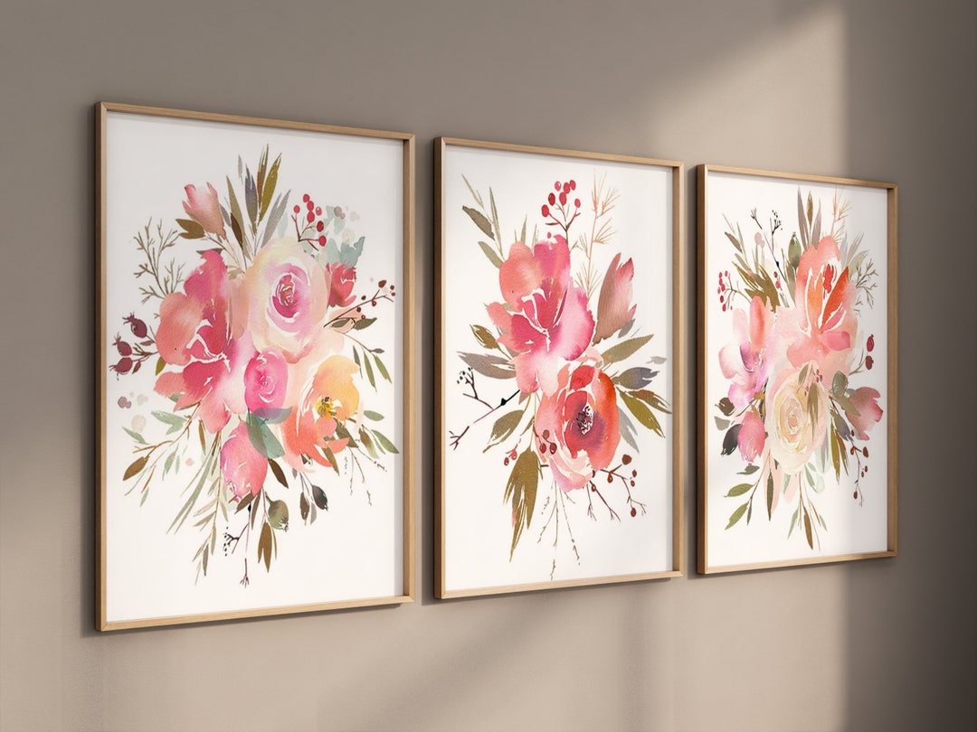 Watercolor Flower Wall Art, Pink Coral Flower Art Prints or Canvas ...