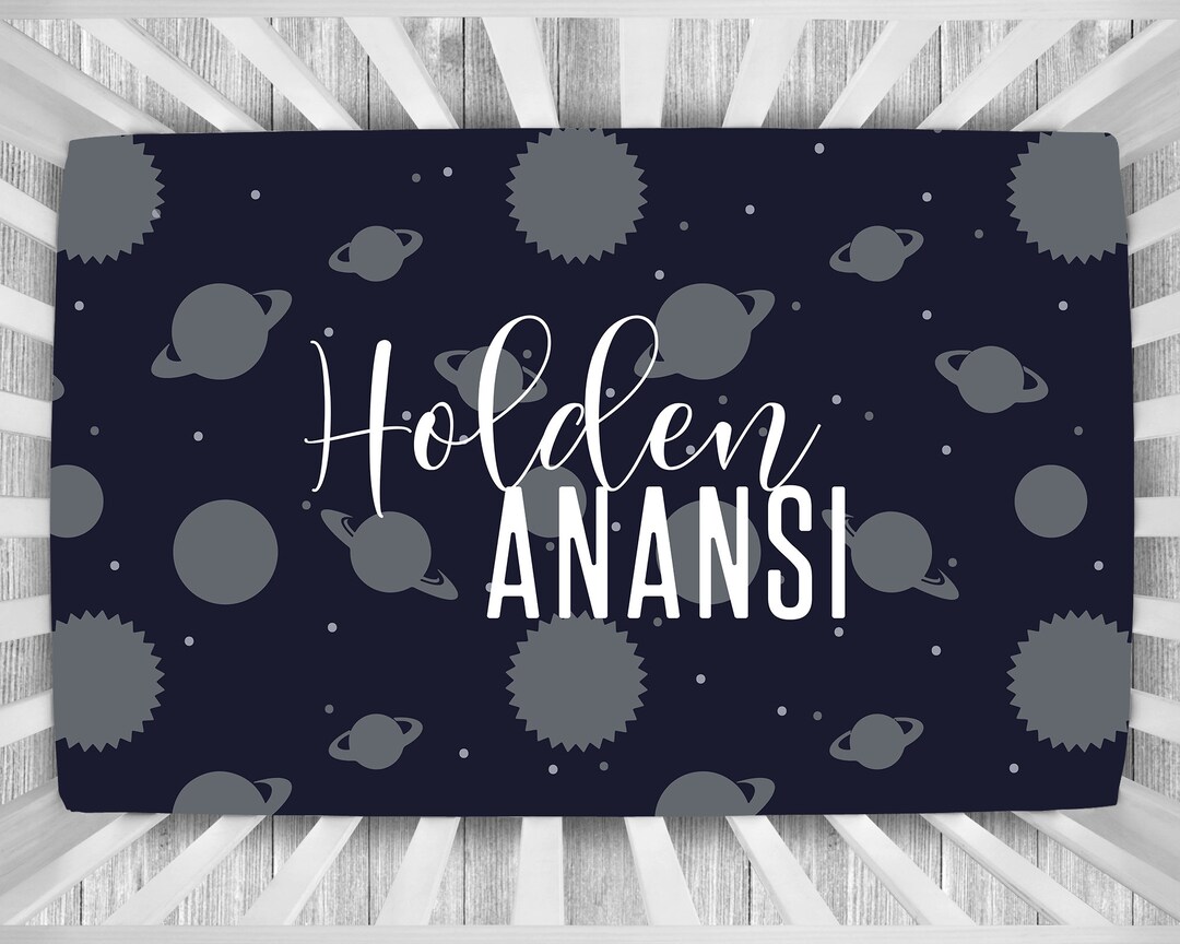 Planets Crib Sheet, Outer Space Baby Boy Name Personalized Crib Sheet ...