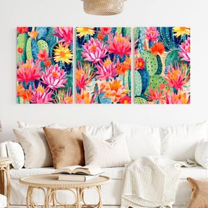 Preppy Cactus Flower Wall Art - Bright Floral Cactus Artwork Print ...