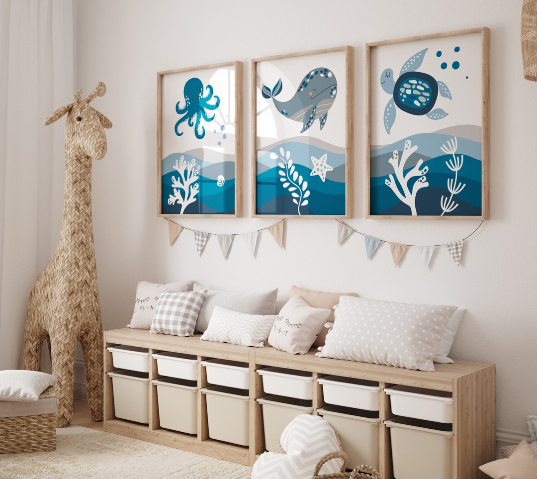 Sea Animals Wall Art, Nautical Animals Nursery Prints, Framed Sea ...