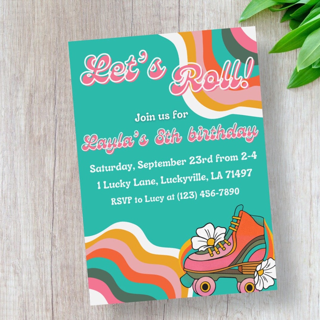 Let's Roll Rollerskating Party Invitation Groovy Girls - Etsy