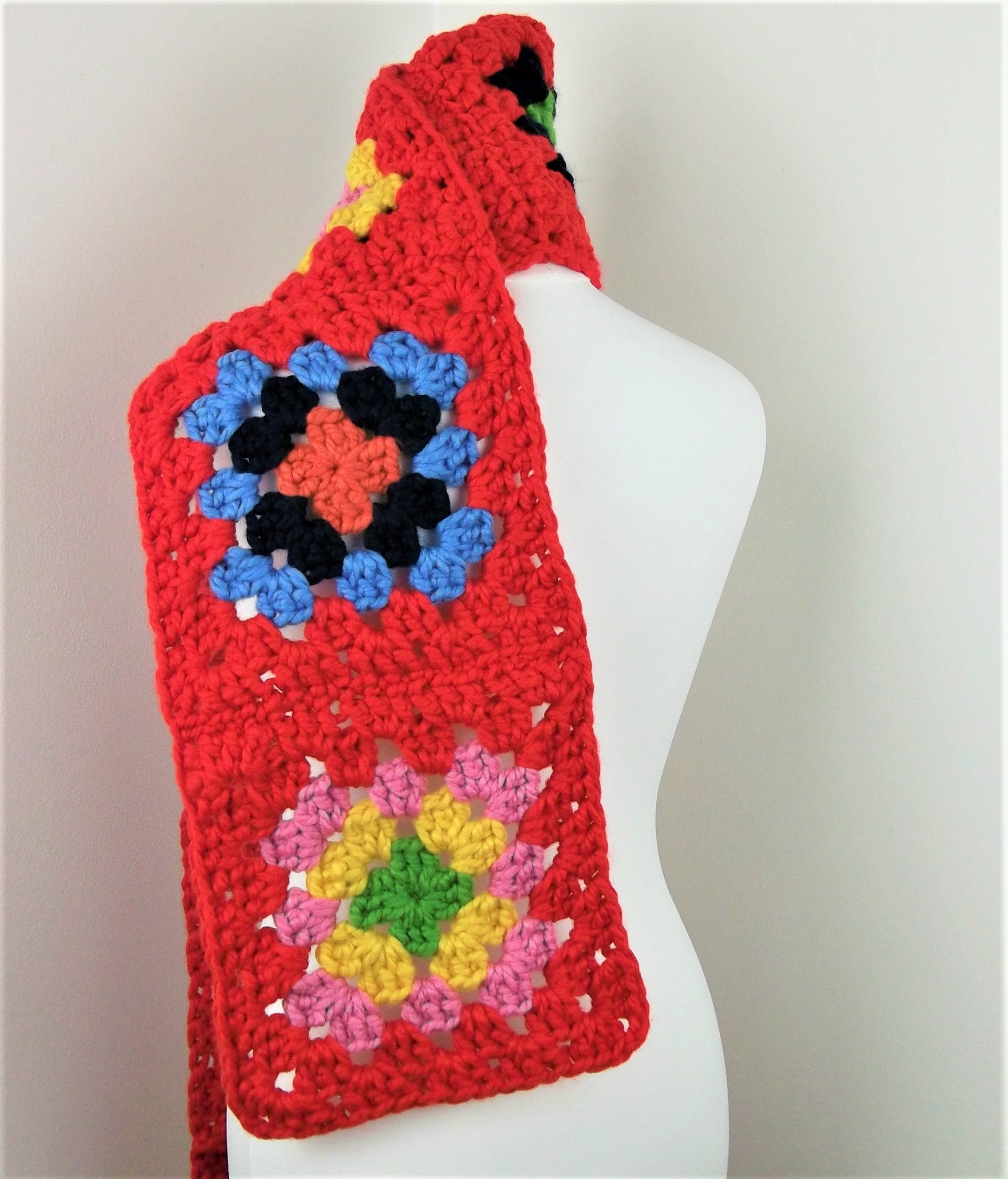 Crochet Scarf / Granny Squares Scarf / Afghan Scarf / Neck | Etsy
