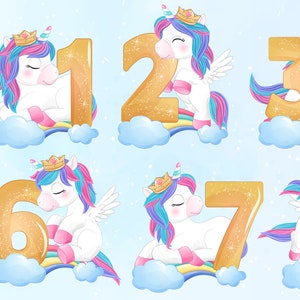 Cute Unicorn Numbering Clipart With Watercolor Illustration - Etsy