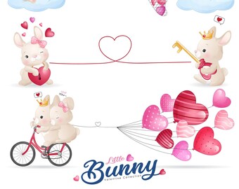 Cute Bunny for Valentine's Day Clipart With Watercolor | Etsy