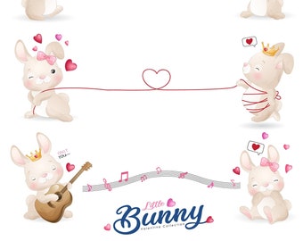 Cute bunny for valentines day clipart set. | Etsy