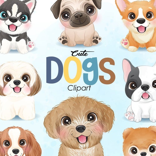 Cute Dogs Clipart With Watercolor Illustration - Etsy