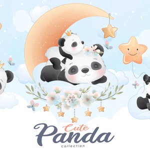 Cute Panda Clipart Set With Watercolor Illustration | Etsy
