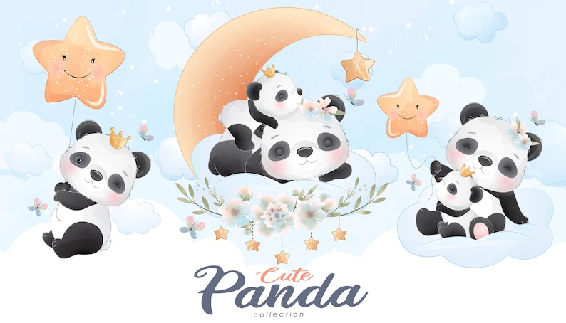 Cute Panda Clipart Set With Watercolor Illustration | Etsy