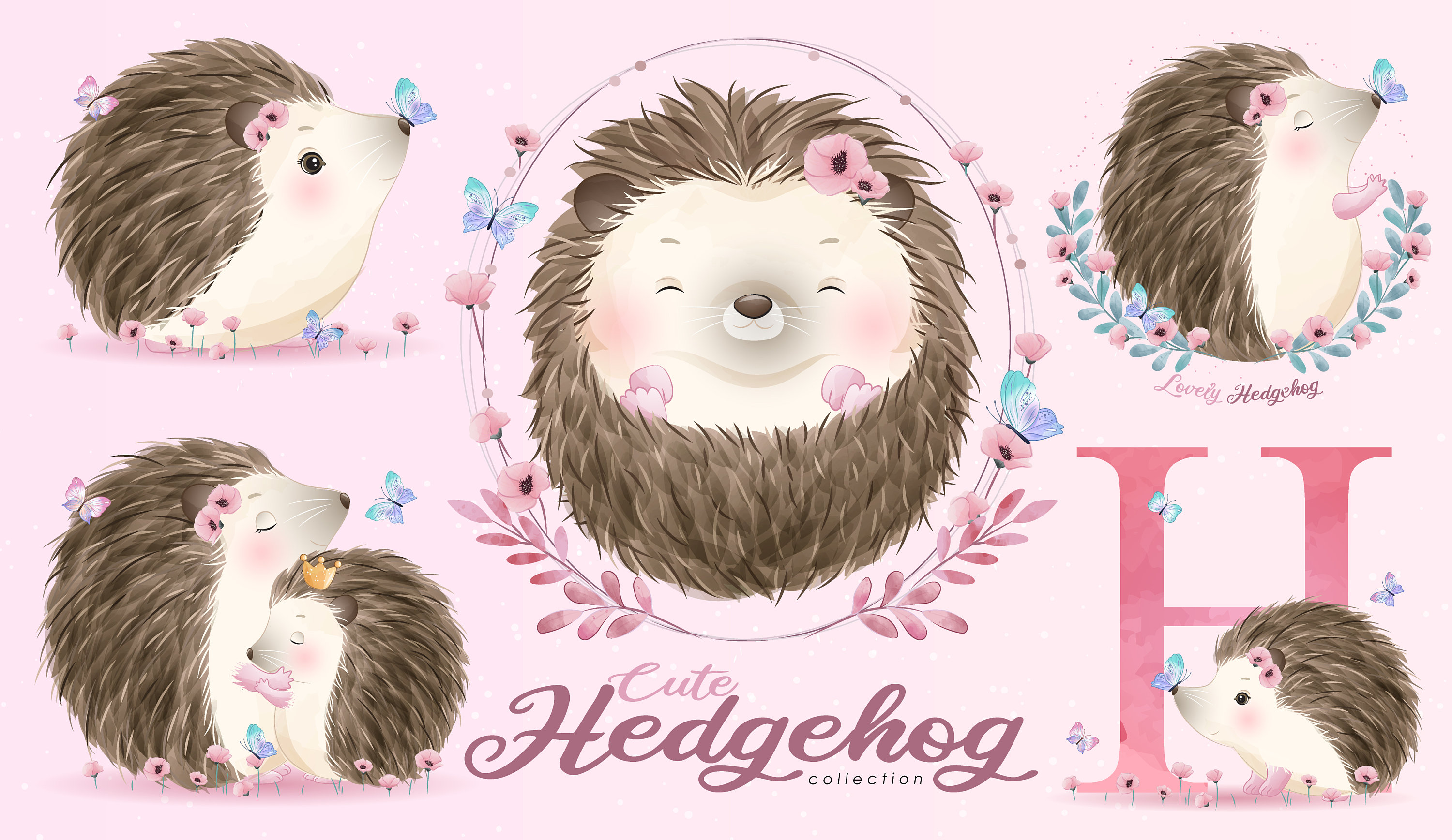 Cute Hedgehog Clipart Set With Watercolor Illustration - Etsy