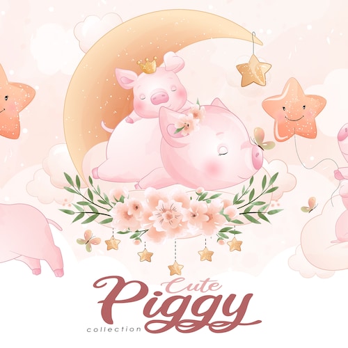 Cute Little Piggy Poses Clipart With Watercolor Illustration - Etsy