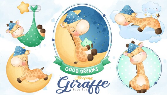 Cute Doodle Sleeping Giraffe Digital Clipart Collection - Etsy
