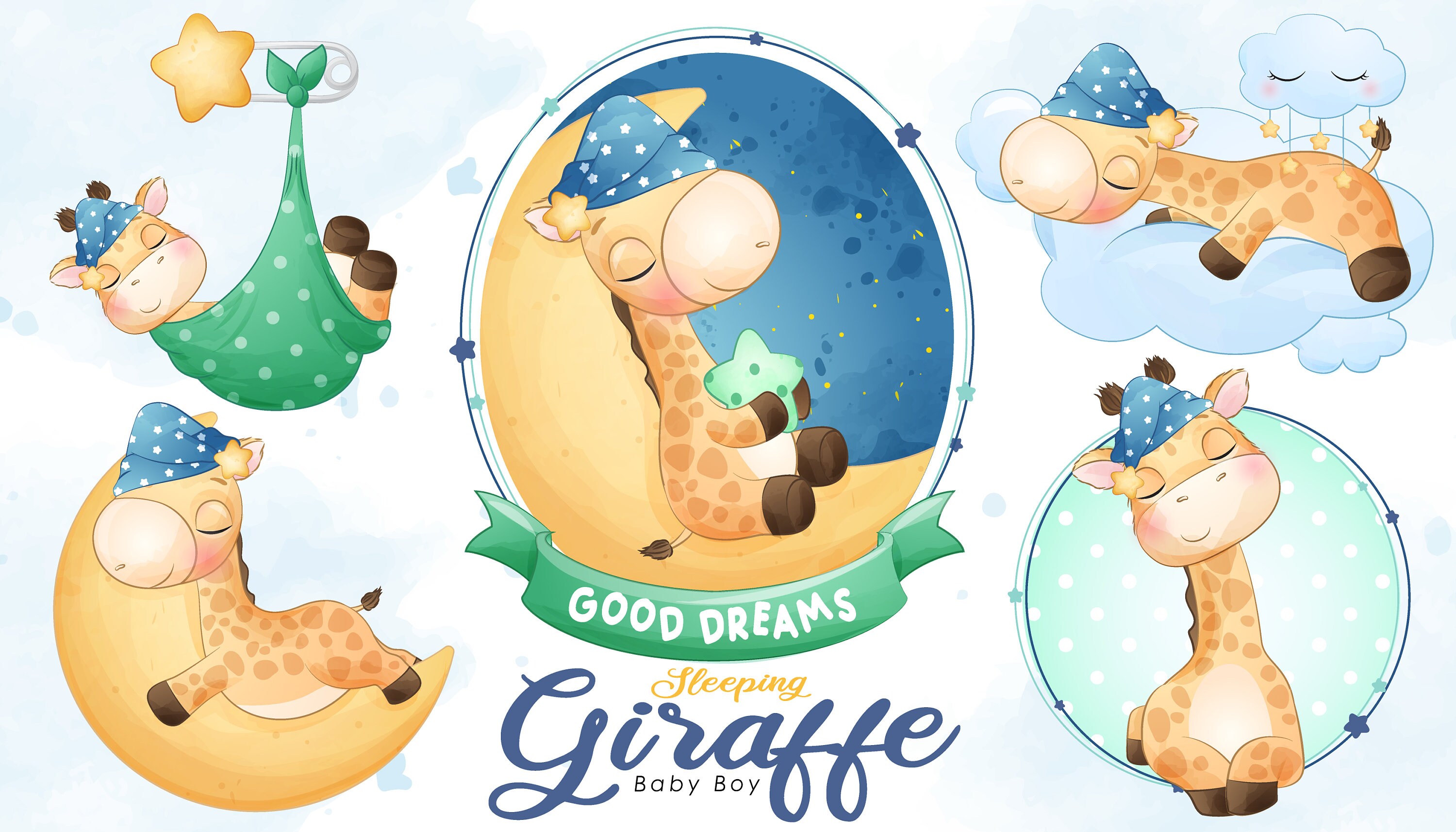 Cute doodle sleeping giraffe digital clipart collection | Etsy