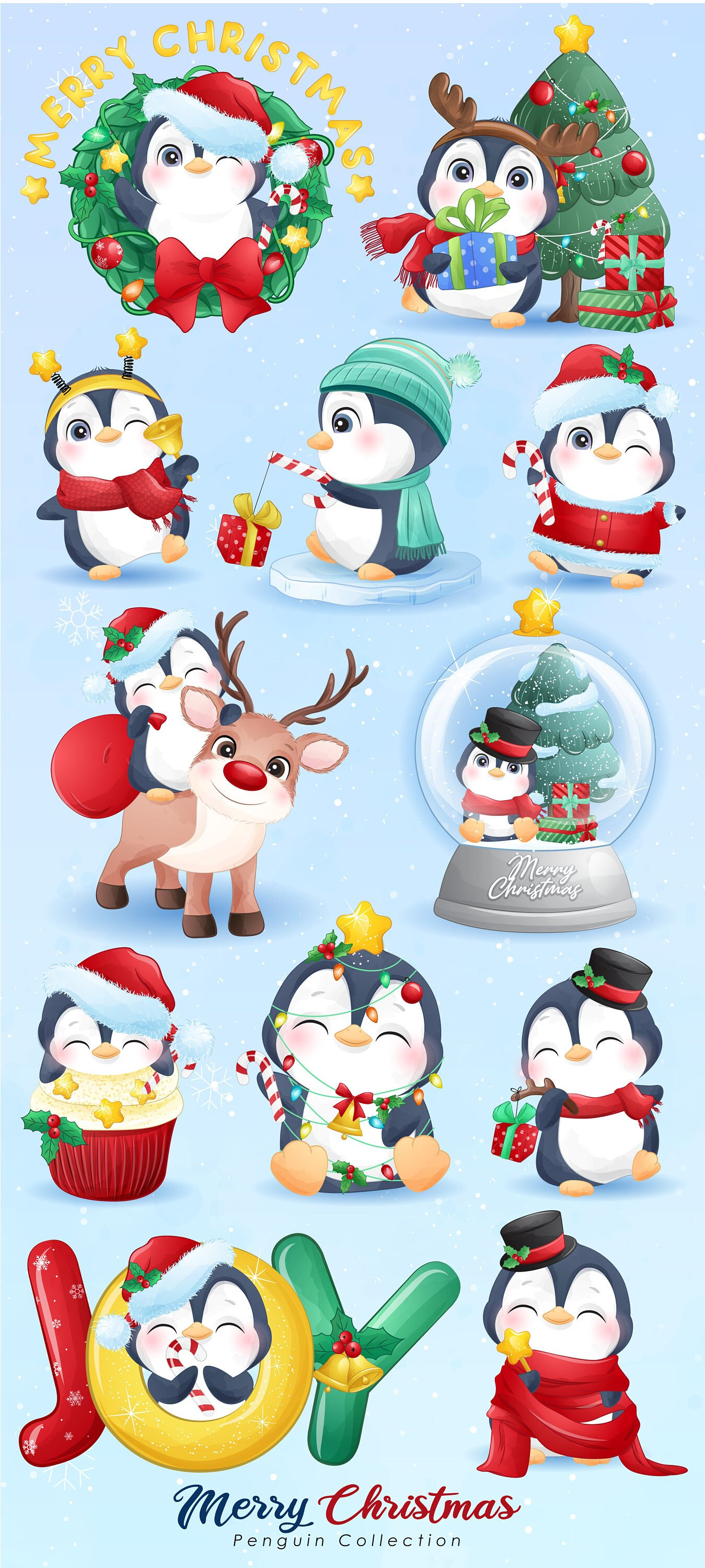 Cute Penguin for Merry Christmas Digital Clipart Collection | Etsy