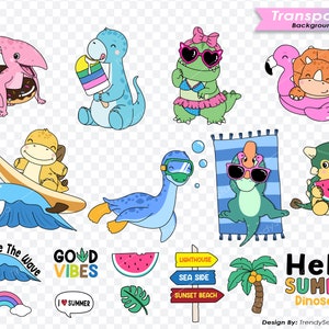 Doodle Dinosaurs Summer Collection Digital Clipart Bundle, Sticker ...
