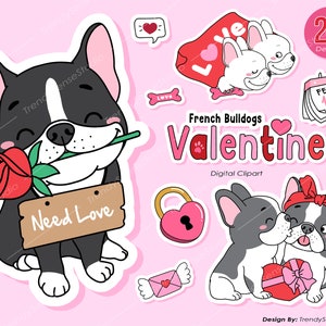 Doodle French Bulldogs Valentine Collection Digital Clipart Bundle ...